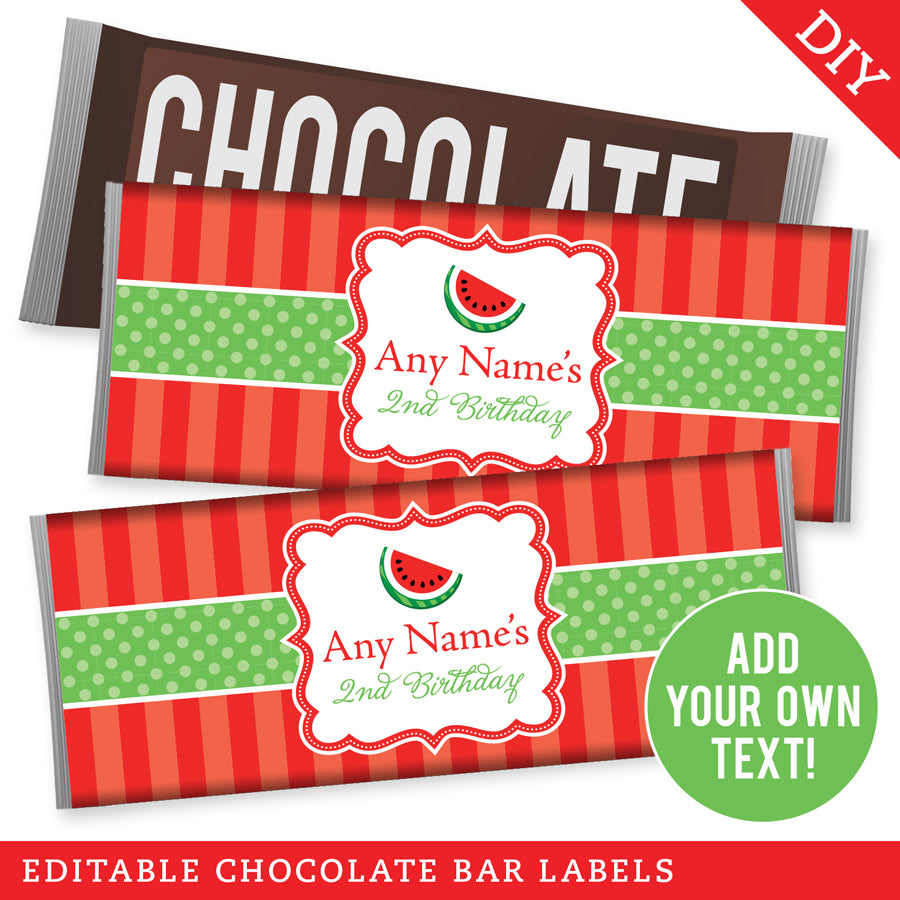 Red Watermelon Party Chocolate Bar Labels (EDITABLE INSTANT DOWNLOAD ...