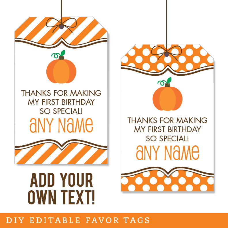 Pumpkin Party Favor Tags (EDITABLE INSTANT DOWNLOAD) – Chickabug