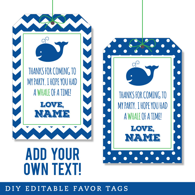 Whale Party Editable Favor Tags (INSTANT DOWNLOAD) – Chickabug