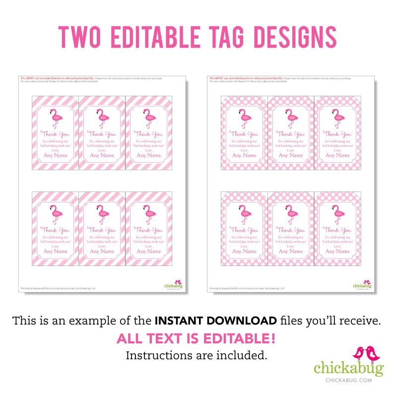 Flamingo Party Favor Tags (EDITABLE INSTANT DOWNLOAD) – Chickabug