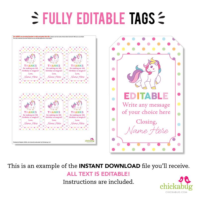 Unicorn Party Favor Tags (EDITABLE INSTANT DOWNLOAD) – Chickabug