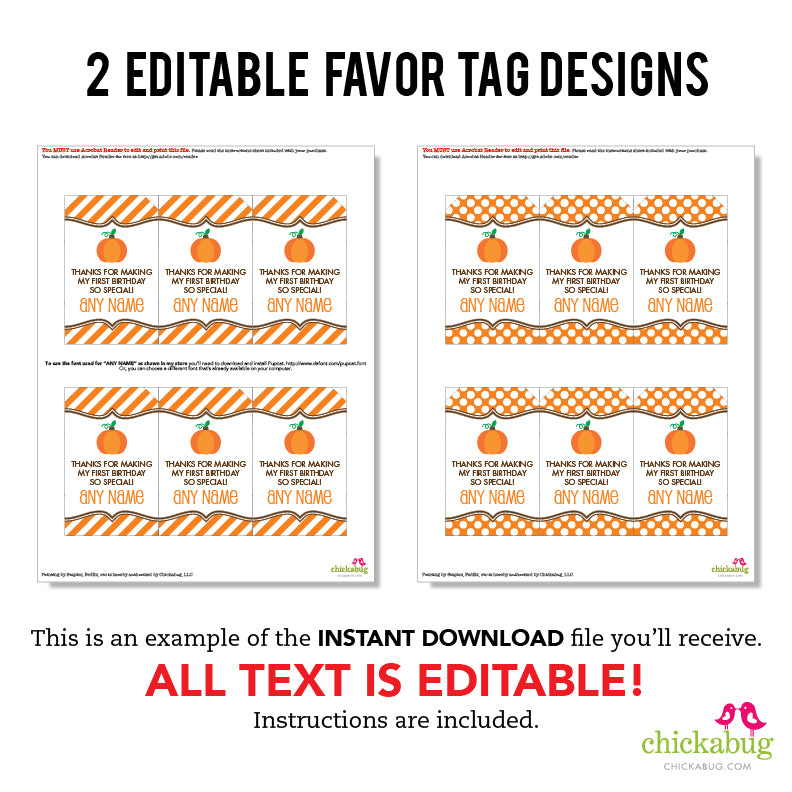 Pumpkin Party Favor Tags (EDITABLE INSTANT DOWNLOAD) – Chickabug