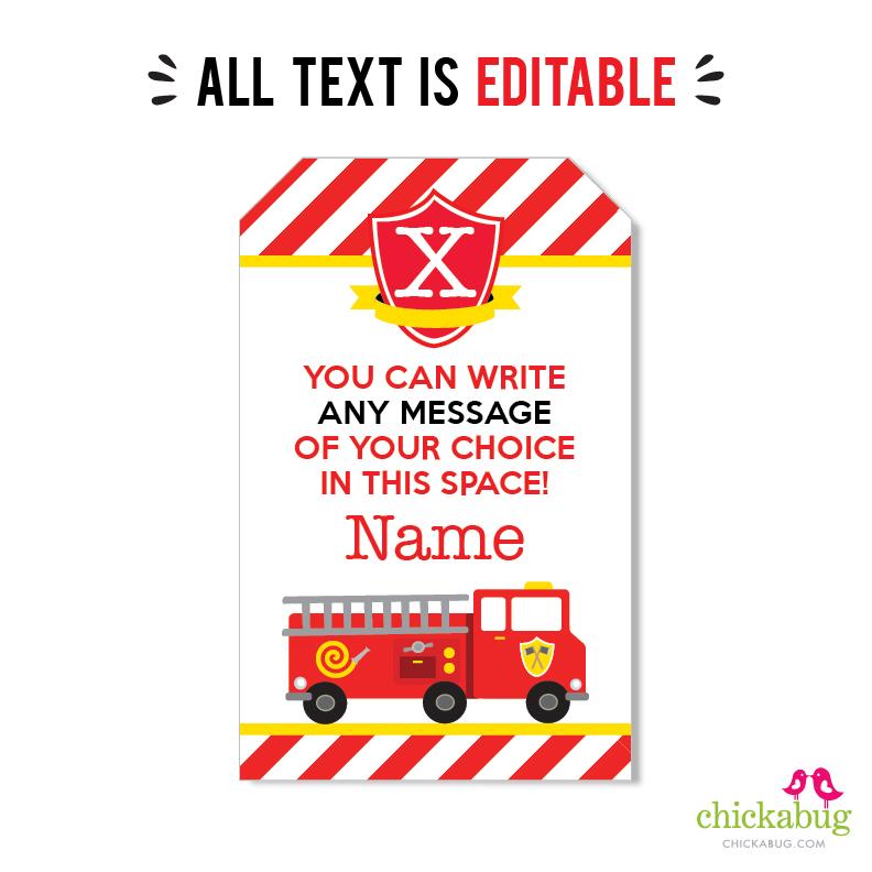 Fire Truck Party Favor Tags (EDITABLE INSTANT DOWNLOAD) – Chickabug