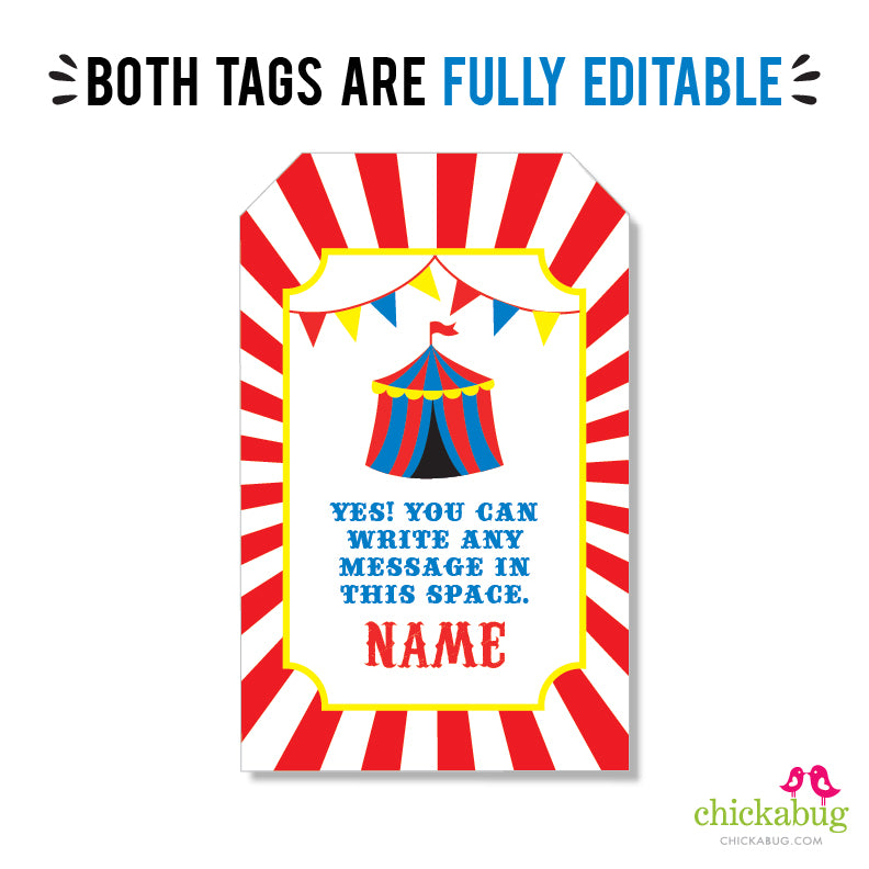 Carnival Party Favor Tags (EDITABLE INSTANT DOWNLOAD) – Chickabug