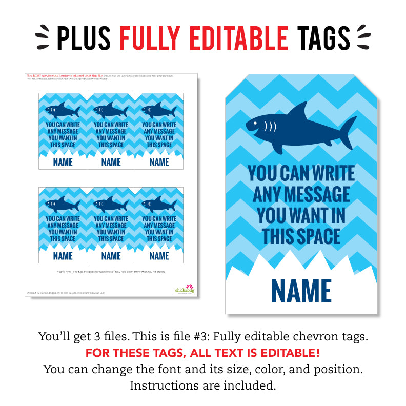 Shark Party Favor Tags (EDITABLE INSTANT DOWNLOAD) – Chickabug