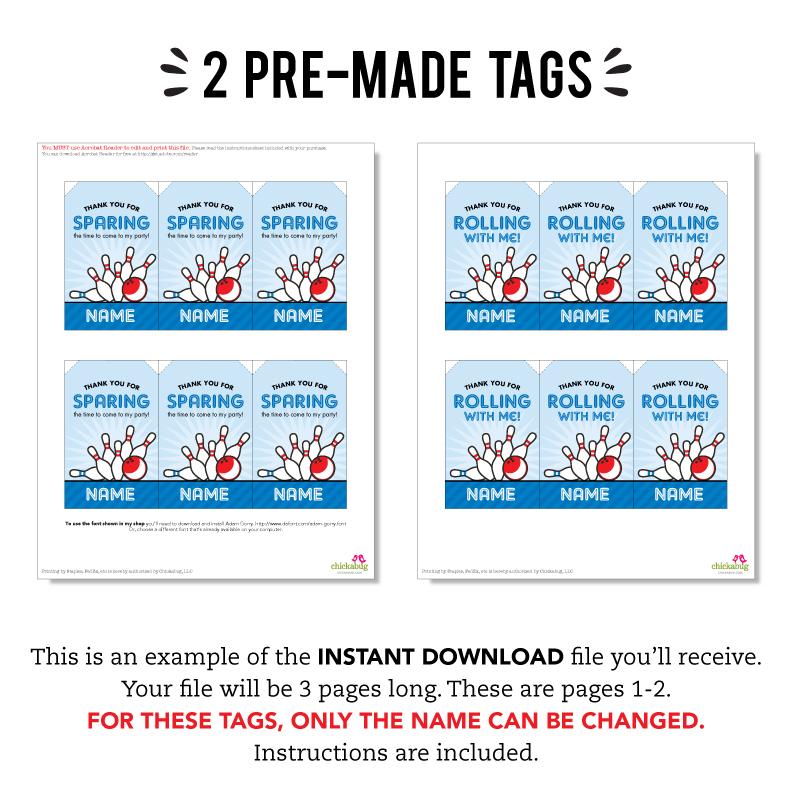 Blue Bowling Party Favor Tags (EDITABLE INSTANT DOWNLOAD) – Chickabug