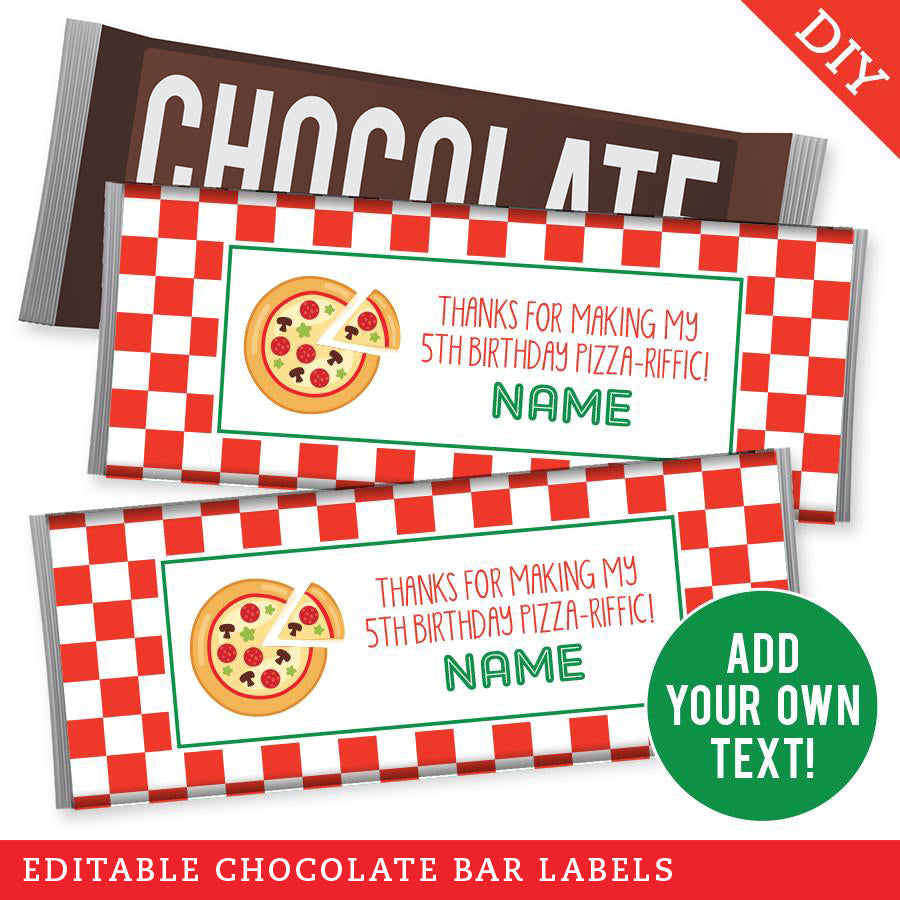 Pizza Party Chocolate Bar Labels (EDITABLE INSTANT DOWNLOAD) – Chickabug