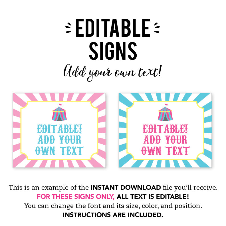 Pink Carnival Party Signs (EDITABLE INSTANT DOWNLOAD) – Chickabug