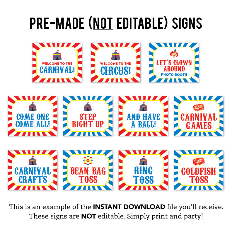 Carnival Party Signs (EDITABLE INSTANT DOWNLOAD) – Chickabug