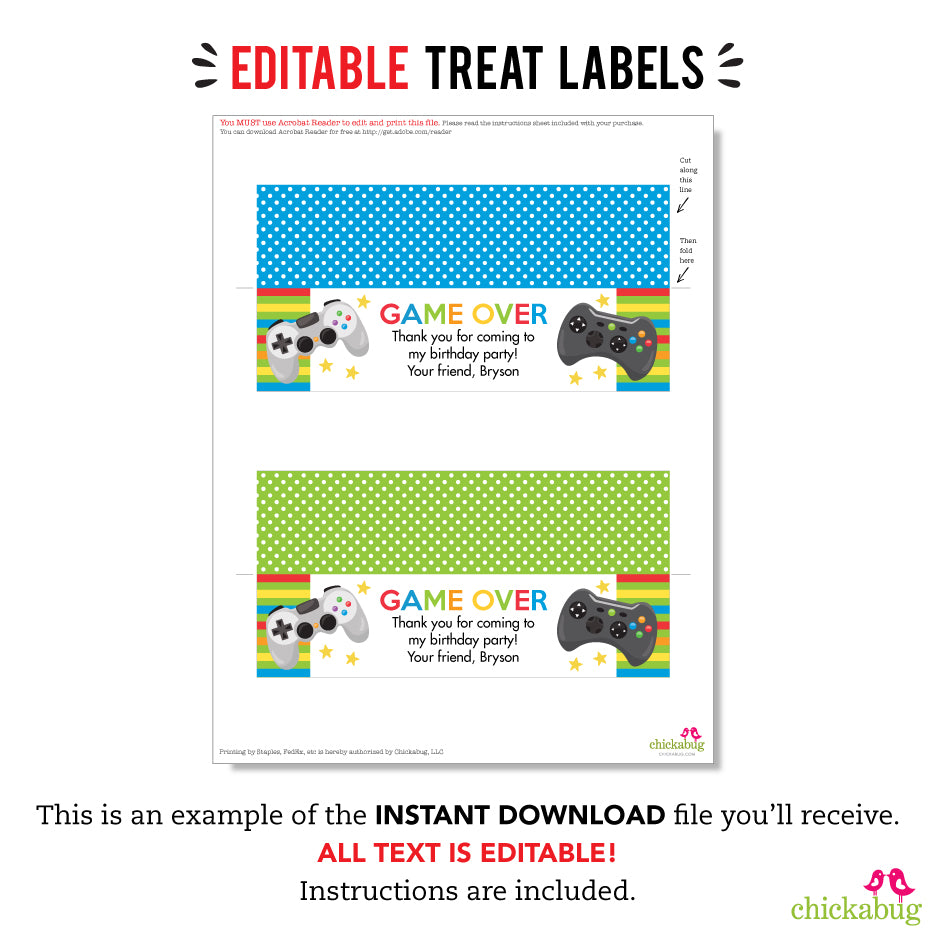 Video Game Party Treat Bag Labels (EDITABLE INSTANT DOWNLOAD) – Chickabug