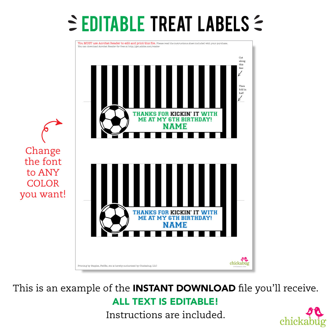 Soccer Party Treat Bag Labels (EDITABLE INSTANT DOWNLOAD) – Chickabug
