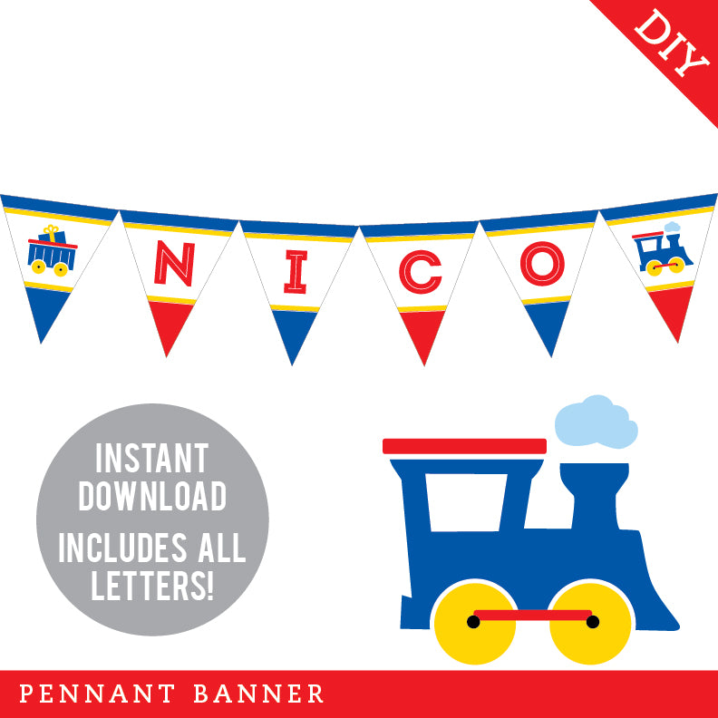 Train Party Banner (INSTANT DOWNLOAD) – Chickabug