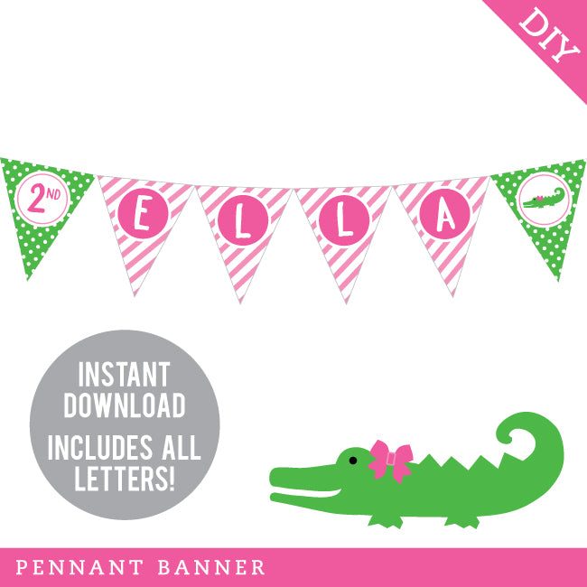 Pink Alligator Party Banner (INSTANT DOWNLOAD) – Chickabug
