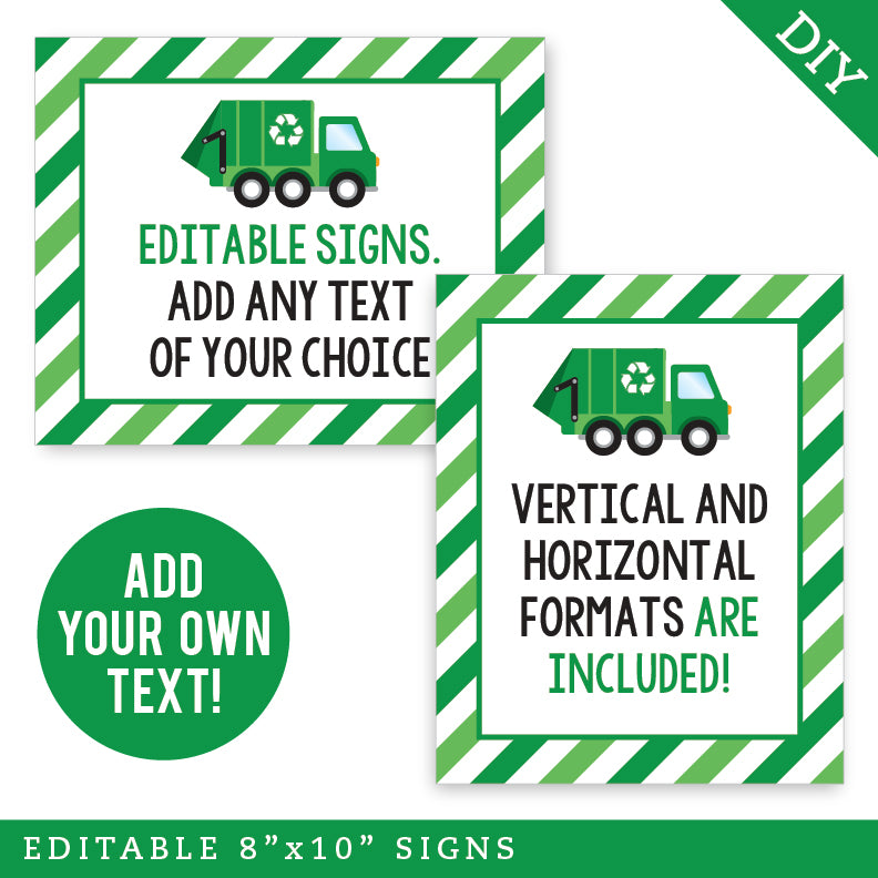 Garbage Truck Party Signs (EDITABLE INSTANT DOWNLOAD) – Chickabug