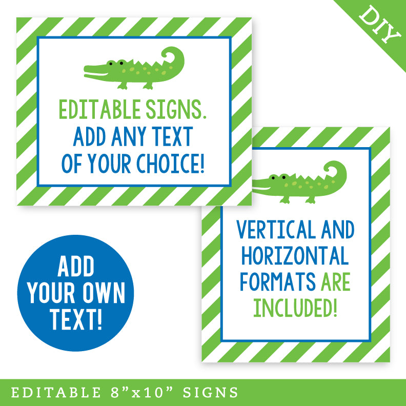 Alligator Birthday Party Signs (EDITABLE INSTANT DOWNLOAD) – Chickabug