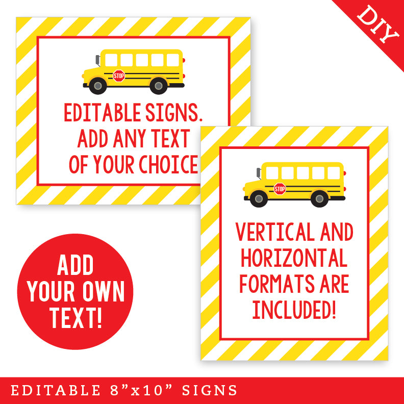 School Bus Party Signs (EDITABLE INSTANT DOWNLOAD) – Chickabug