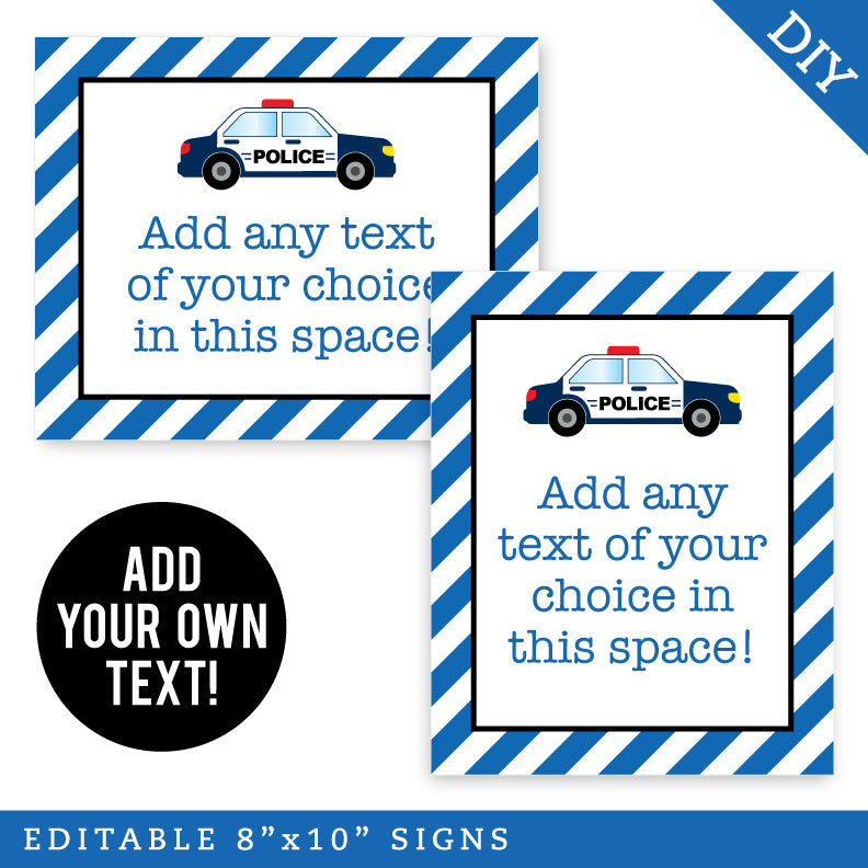 Police Party Signs (EDITABLE INSTANT DOWNLOAD) – Chickabug
