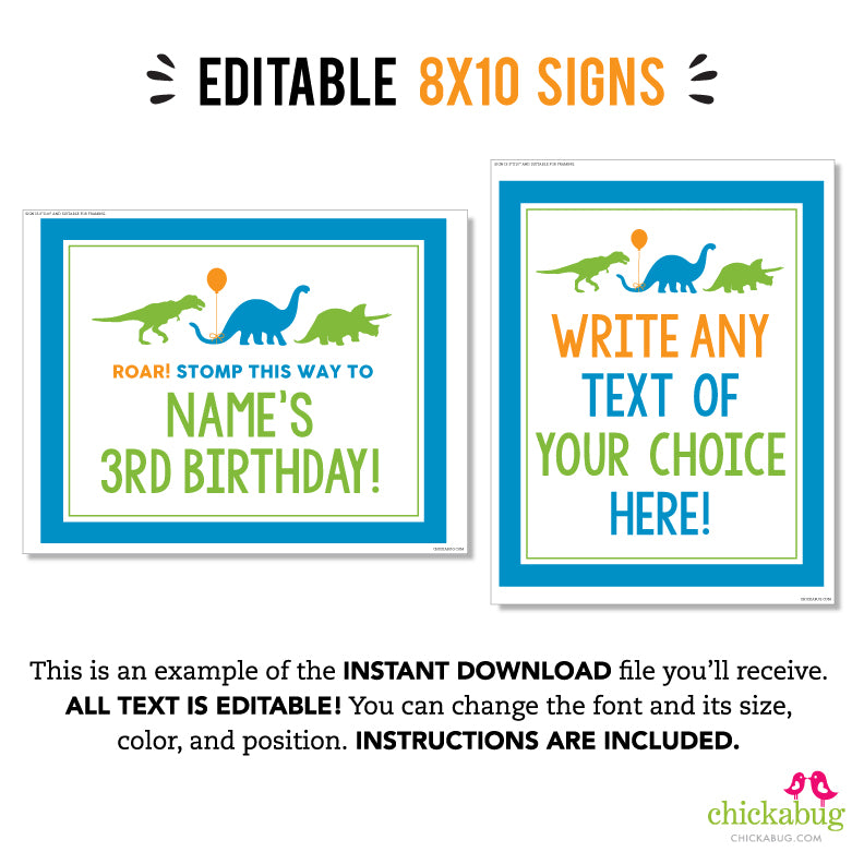 Dinosaur Party Signs (EDITABLE INSTANT DOWNLOAD) – Chickabug