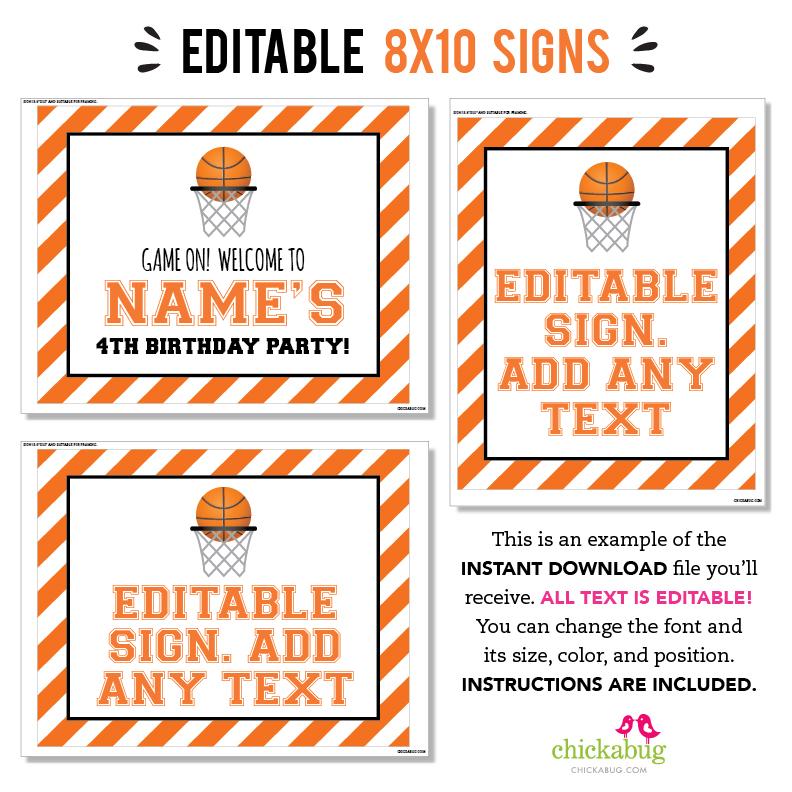 Basketball Party Signs (EDITABLE INSTANT DOWNLOAD) – Chickabug