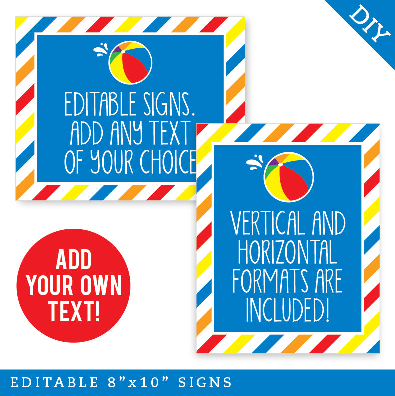 Pool Party Signs (EDITABLE INSTANT DOWNLOAD) – Chickabug
