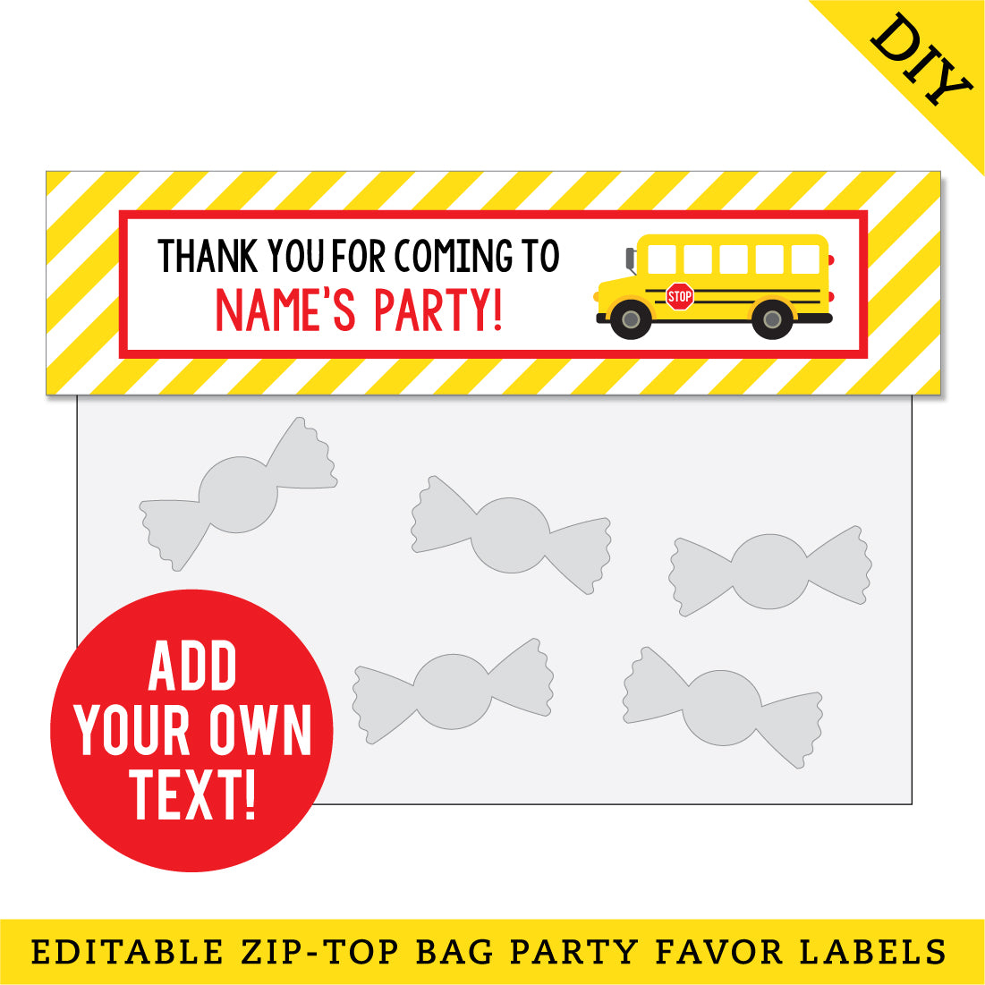 School Bus Party Treat Bag Labels (EDITABLE INSTANT DOWNLOAD) – Chickabug
