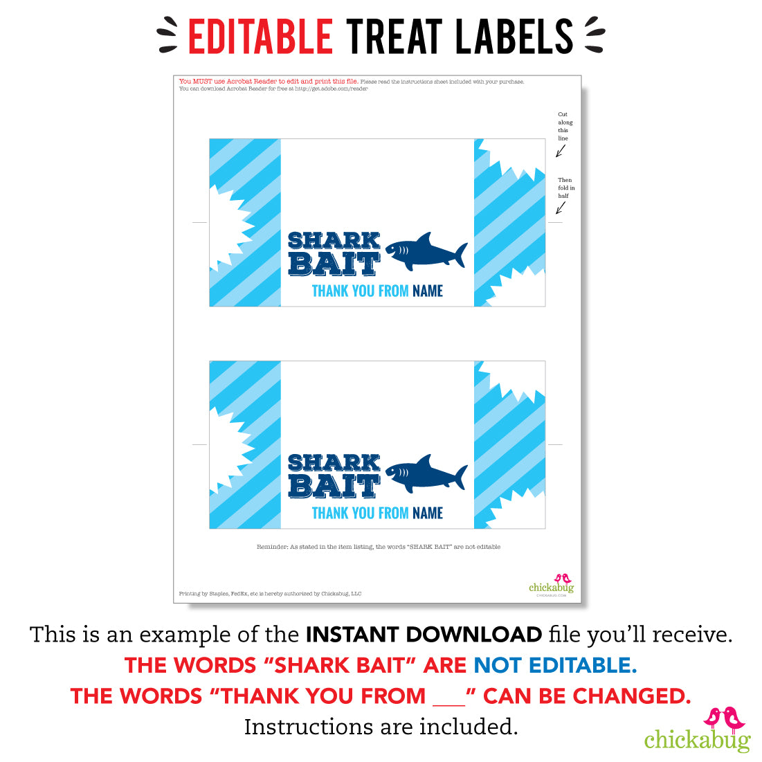 Shark Party Treat Bag Labels (EDITABLE INSTANT DOWNLOAD) – Chickabug