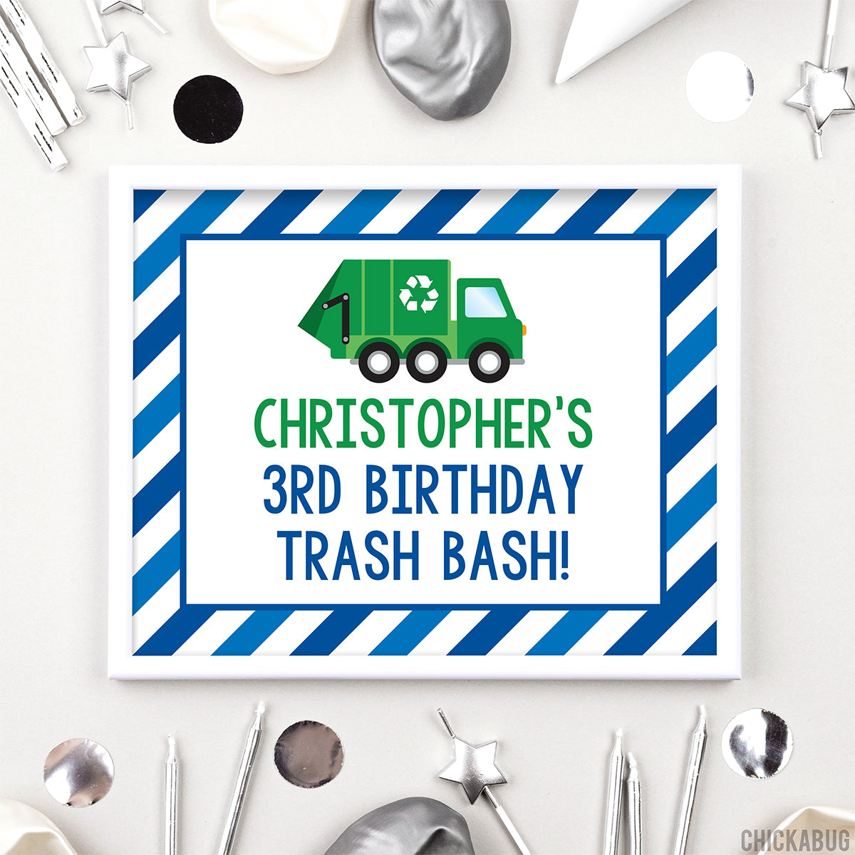 Blue Garbage Truck Party Signs (EDITABLE INSTANT DOWNLOAD) – Chickabug