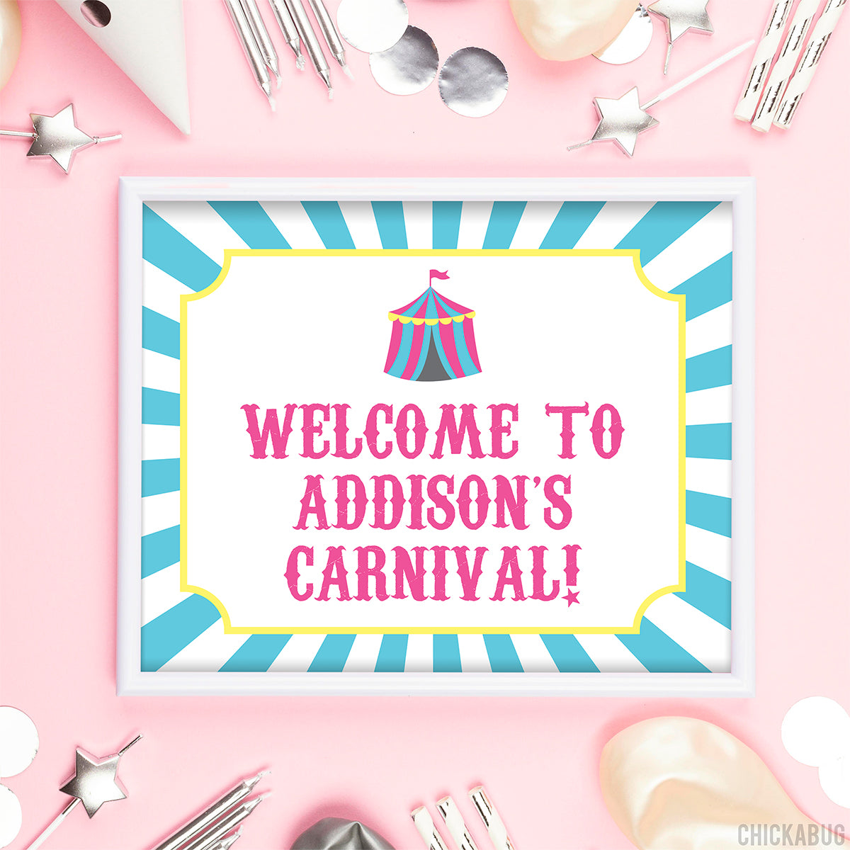 Pink Carnival Party Signs (EDITABLE INSTANT DOWNLOAD) – Chickabug