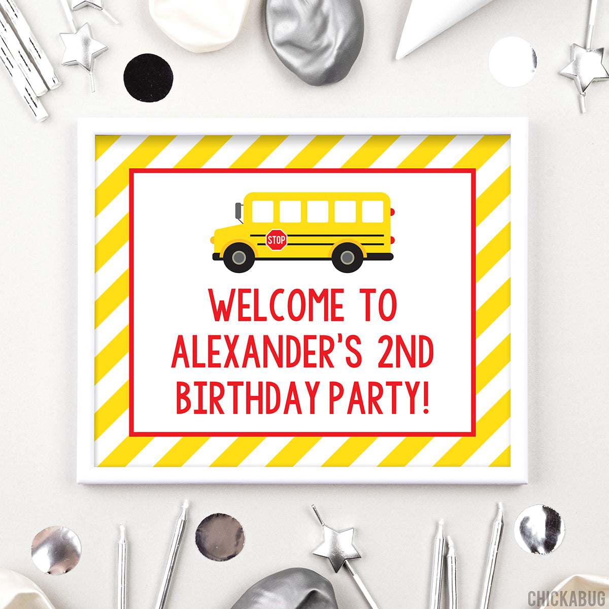 School Bus Party Signs (EDITABLE INSTANT DOWNLOAD) – Chickabug