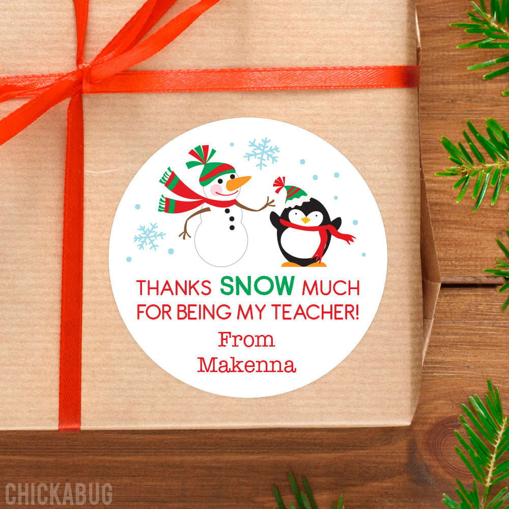 Personalized "Thanks SNOW Much" Teacher Appreciation Stickers – Chickabug