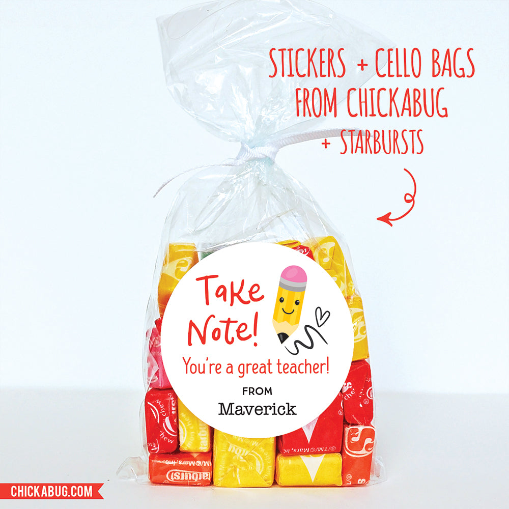 Personalized Cute Pencil "Take Note!" Teacher Appreciation Stickers ...