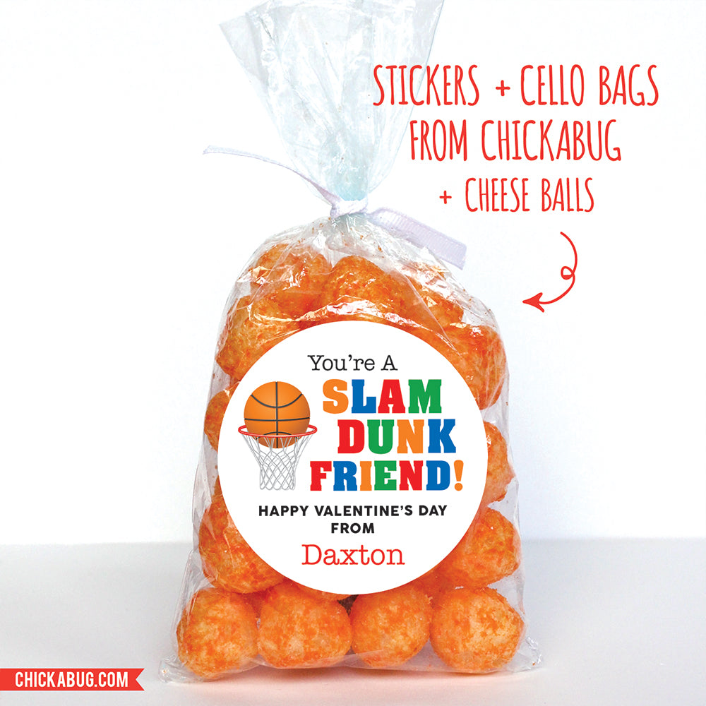 Personalized "Slam Dunk Friend" Basketball Valentine's Day Stickers ...