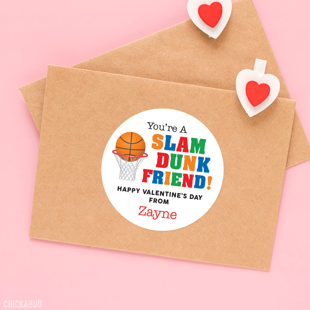 Personalized "Slam Dunk Friend" Basketball Valentine's Day Stickers ...
