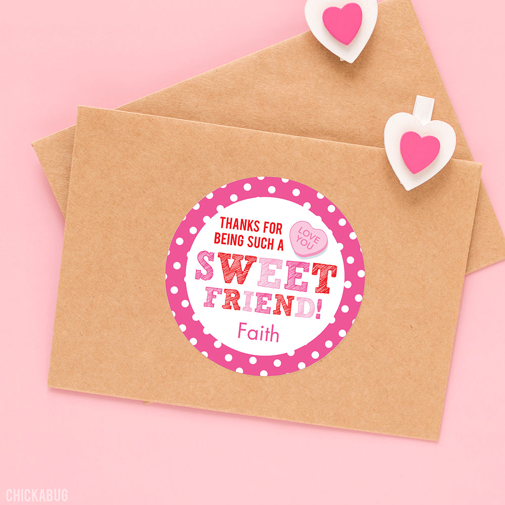 Personalized "Sweet Friend" Valentine's Day Stickers – Chickabug
