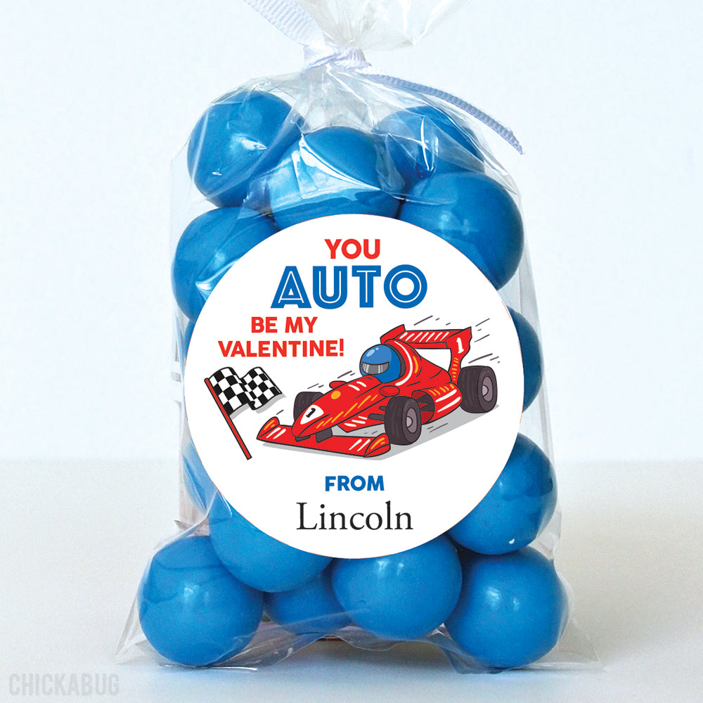 Personalized Race Car Driver Valentine's Day Stickers – Chickabug