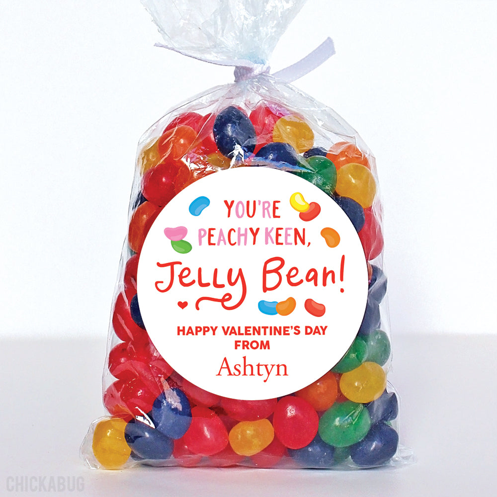 Personalized Peachy Keen Jelly Bean Valentine's Day Stickers – Chickabug