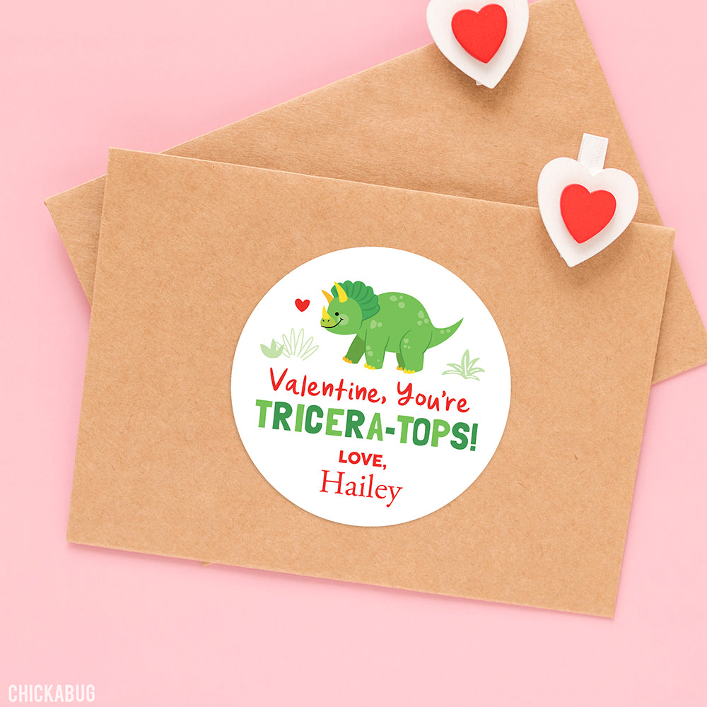 Personalized "You're TriceraTOPS" Dinosaur Valentine's Day Stickers ...