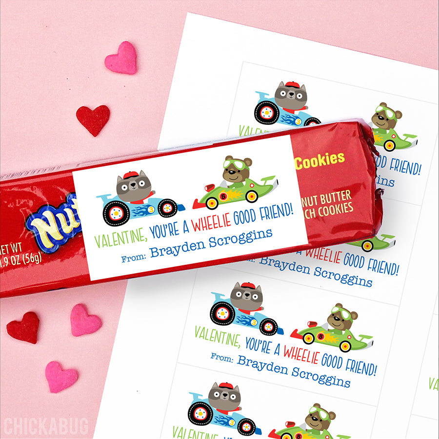 Personalized "Wheelie Good Friend" Animal Racers Valentine's Day Labels ...