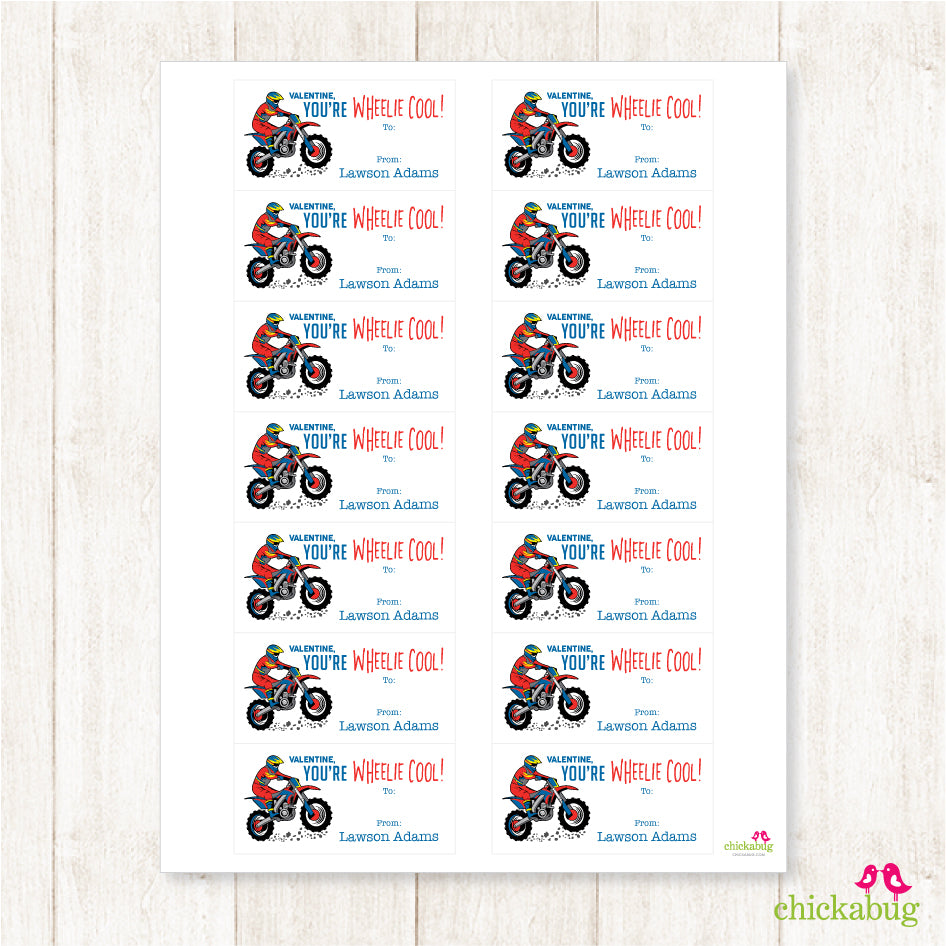 Personalized Dirt Bike "Wheelie Cool" Valentine's Day Gift Labels ...