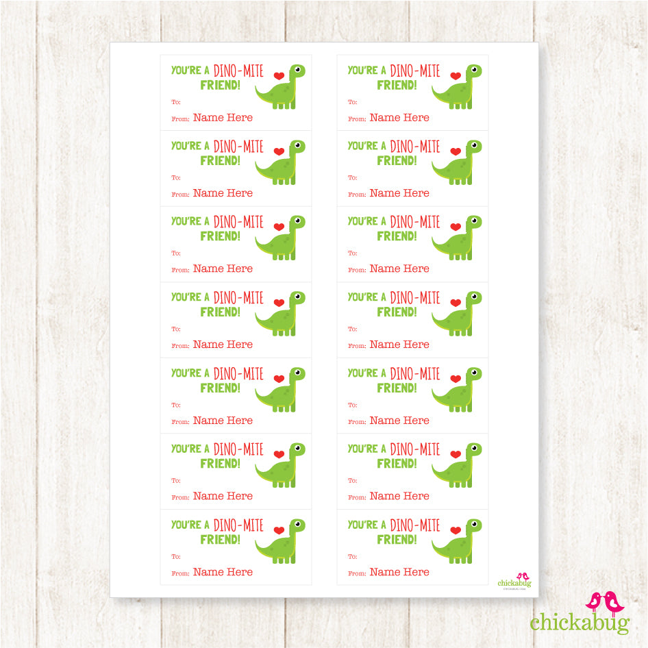 Personalized Dinosaur "Dino-mite Friend" Valentine's Day Gift Labels ...