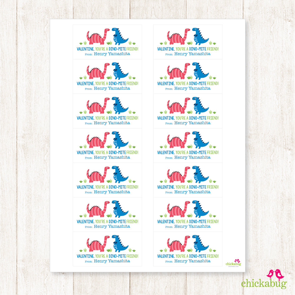 Personalized Pink and Blue Dinosaurs Valentine's Day Gift Labels ...