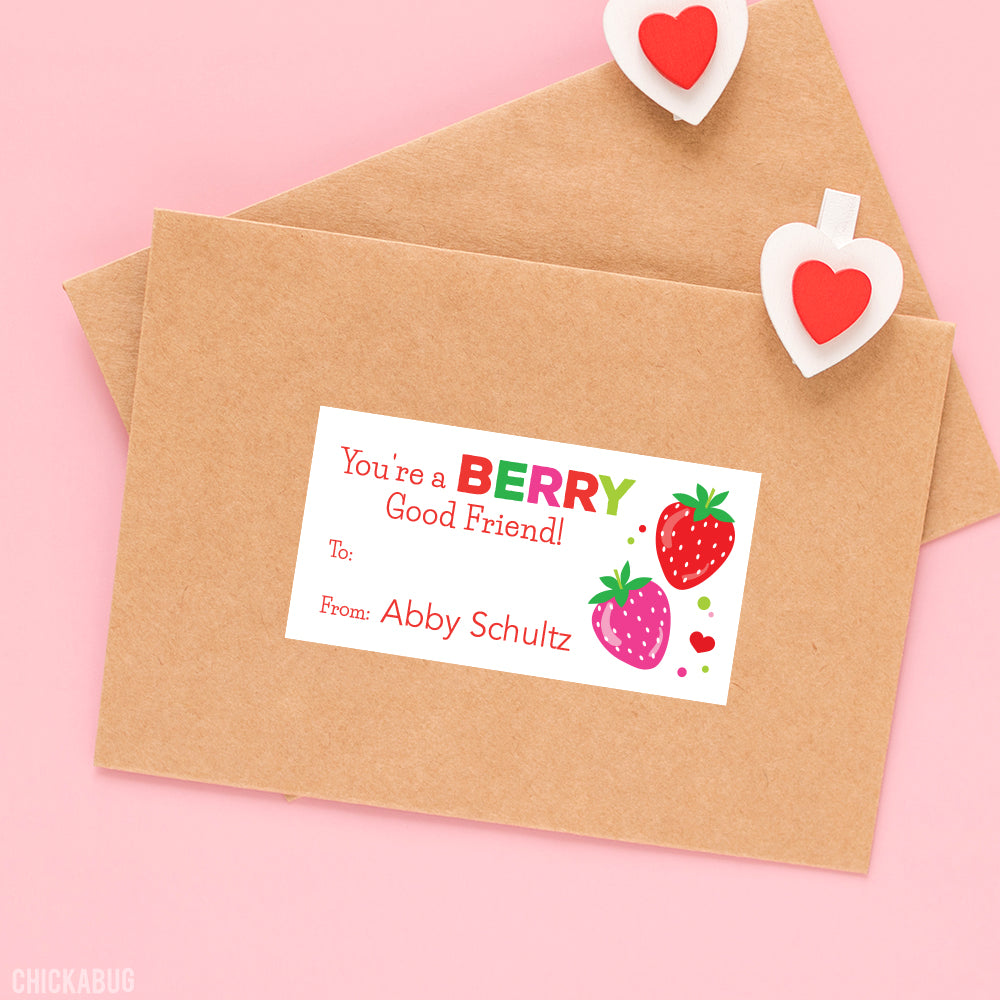 Personalized Strawberry "Berry Good Friend" Valentine's Day Labels ...