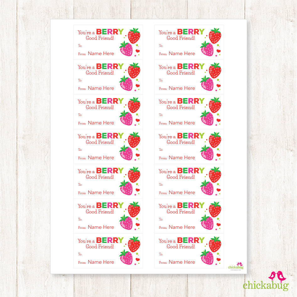 Personalized Strawberry "Berry Good Friend" Valentine's Day Labels ...