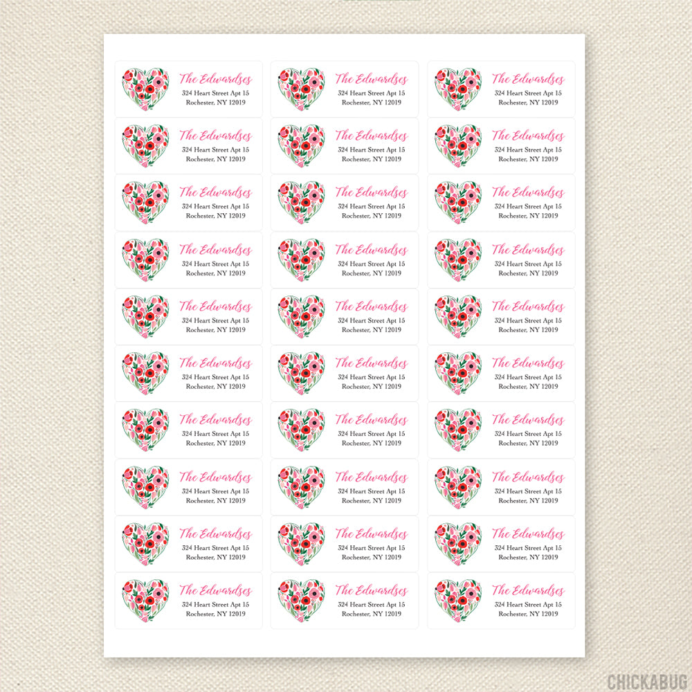 Personalized Flower Heart Return Address Labels – Chickabug
