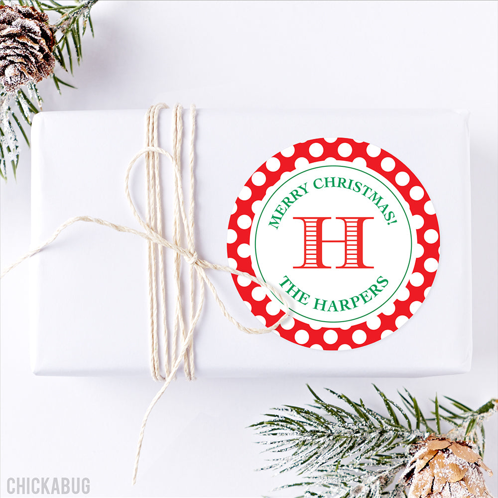 Red Polka Dot Monogrammed Christmas Stickers – Chickabug