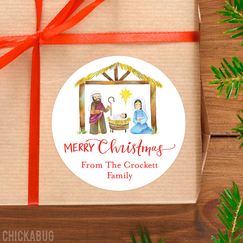 Watercolor Nativity Christmas Gift Labels – Chickabug