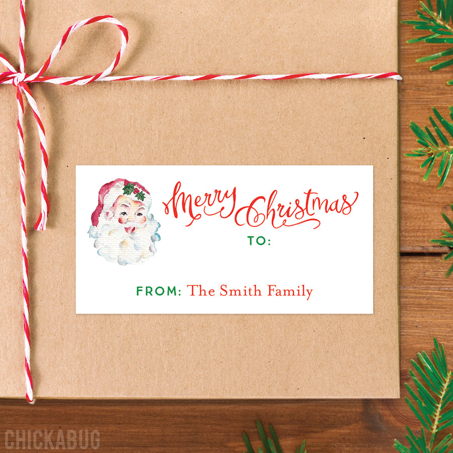 Personalized Vintage Santa Merry Christmas Gift Labels – Chickabug