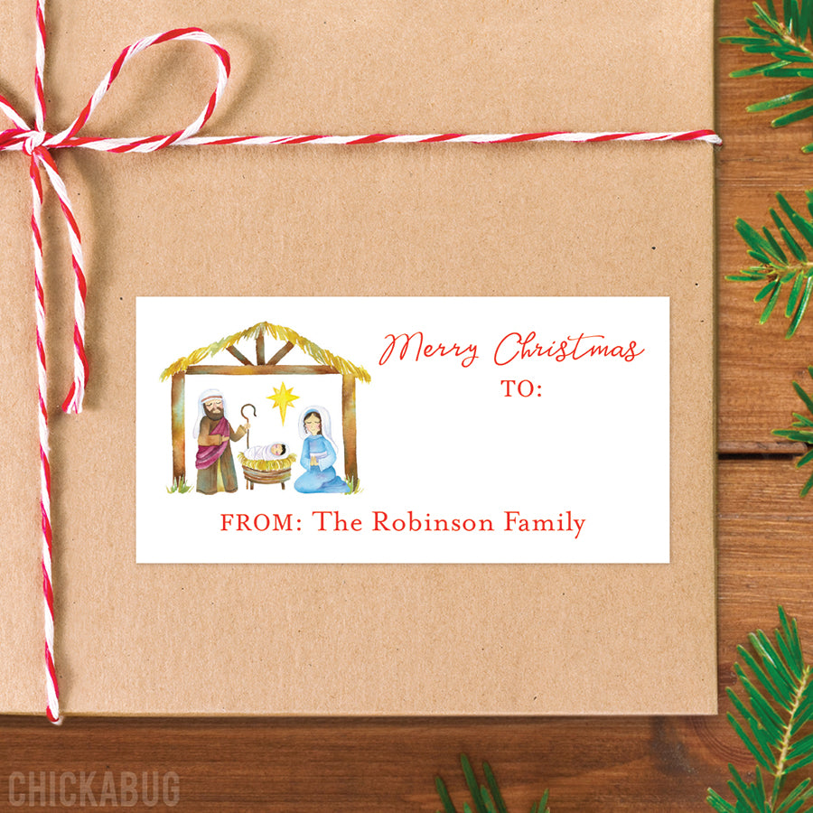 Personalized Watercolor Nativity Scene Religious Christmas Gift Labels ...