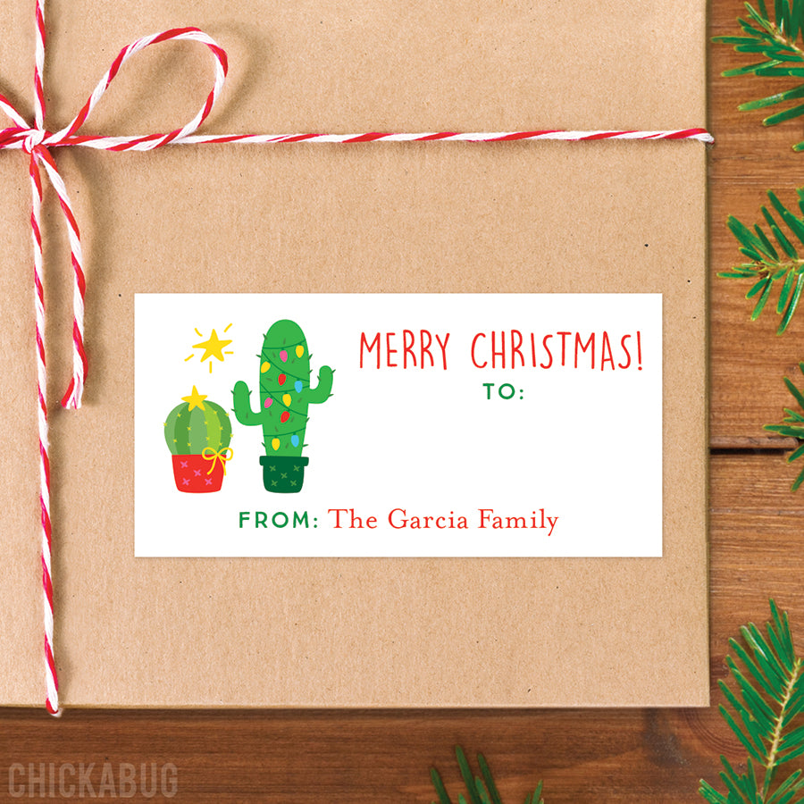 Personalized Cactus Rectangular Christmas Gift Labels – Chickabug