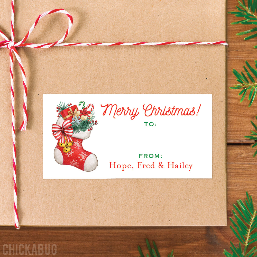 Personalized Watercolor Christmas Stocking Christmas Gift Labels ...